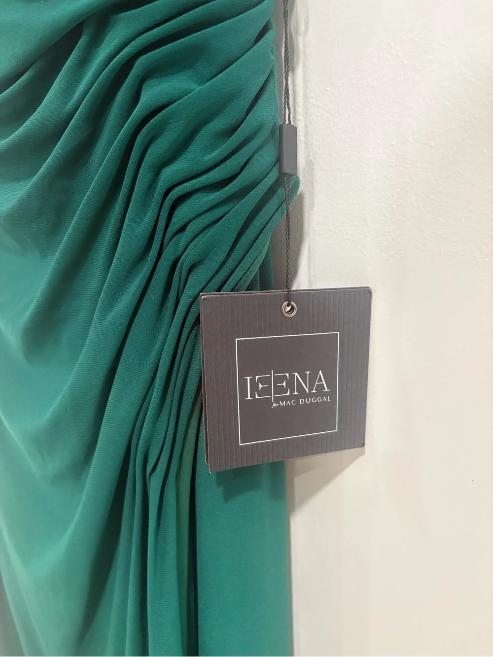 Mac Duggal | Dresses | Mac Duggal Green Ruched Jersey Drop Shoulder ...